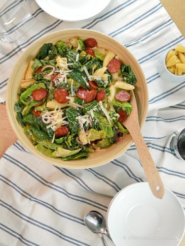 Wirsing-Pasta mit würziger Chorizo - Stilettos & Sprouts